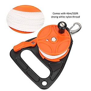 Diving Reels, 150ft Dive Reel, Diving Line Reel Diving Equipment with Handle Card Position PP Rope Combination for Wreck Equipment Underwater Diving/Cave Drift Diving(Orange)