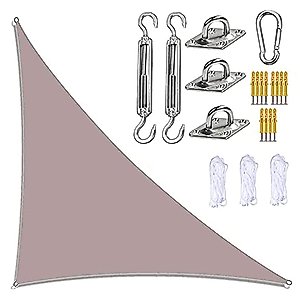 JLCP Triangular Awning Sun Protection Garden Balcony Patio Weather Resistant Breathable UV-Protection 3X4x5m Sun Shade Sail with 3 Ropes and Fixing Kit,Light Brown