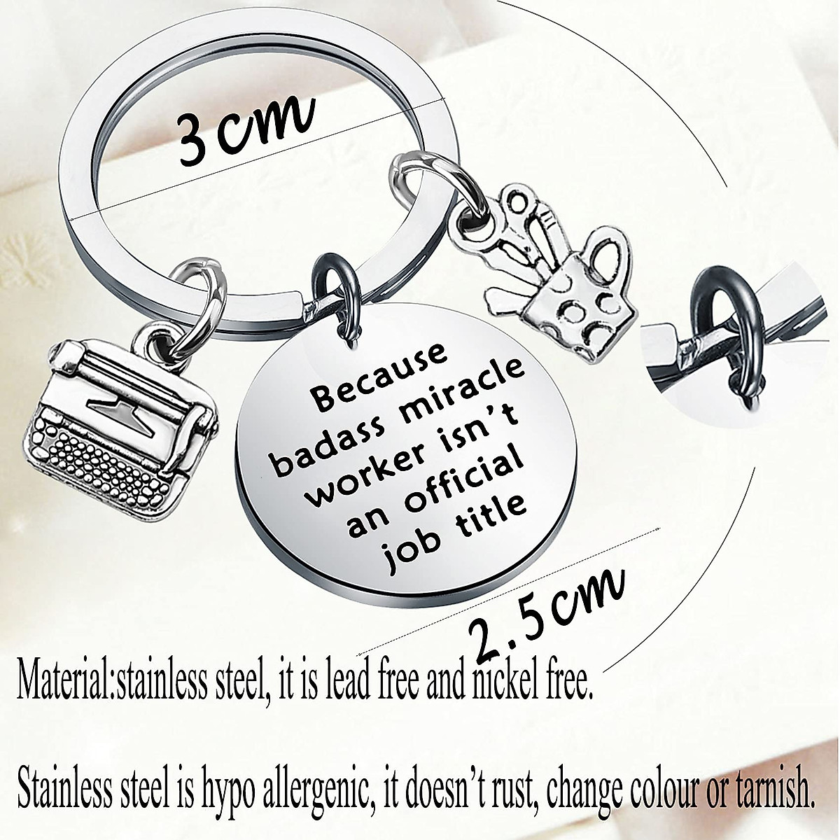 bobauna Administrative Assistant Keychain Secretary Gift Because Badass Miracle Worker Isn't an Official Job Title For Assistant Employee (badass administrative assistant keychain disc)