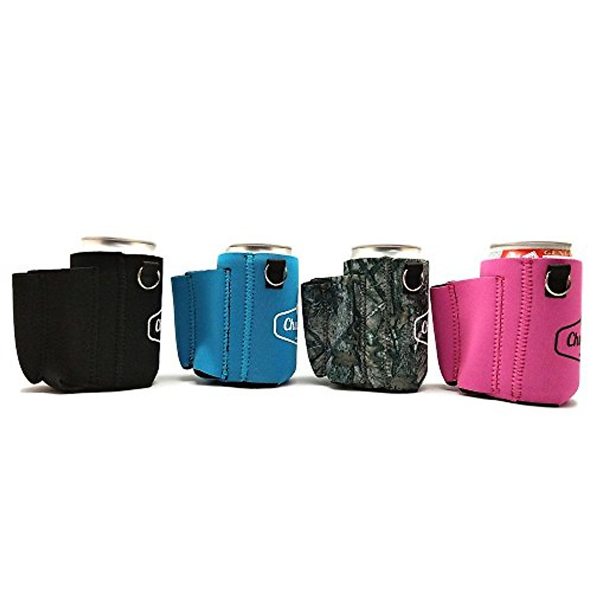 Beer Can Chuggie With Two Pockets, Holds Phone, Keys and Accessories, 3mm Thick Neoprene (Assorted, 4 Pack)