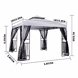 ZZBJ 10'X10' Gazebo Canopy, Patio Gazebo with Net and Corner Shelves, Shade Awning Shelter, Pergola Picnic Outdoor Party
