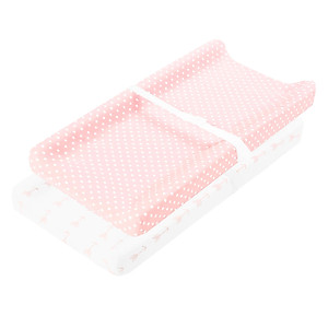 Changing Pad Cover – Baby Changing Pad Covers 4 Pack – Girls Changing Pad Cover Set – Pure Cotton Machine Washable Pink and White Changing Table Cover – Diaper Changing Pad Cover Sheets