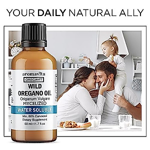 AROMAVITA Oregavit Water Soluble Wild Oregano Oil–Digestive, Immune Support, Respiratory Health, Natural Vegan Dietary Supplement–Mouthwash, for Healthy Gums-Soothe Sore Throats and Boost Immunity