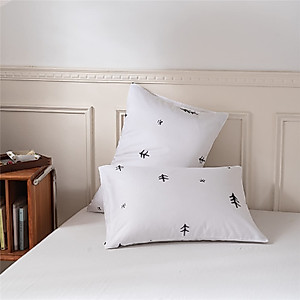 BuLuTu Kids Duvet Cover Full Cotton White/Grey,Premium Boys Girls Bedding Sets Queen,Double Bed Comforter Cover Zipper Closure,Forest Tree Print Pattern,Super Soft,Breathable,No Comforter