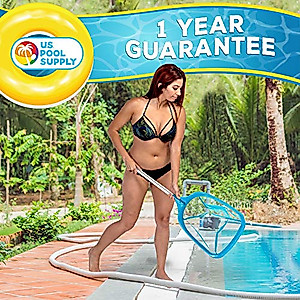 U.S. Pool Supply Professional Spa, Hot Tub, Pool Hand Leaf Skimmer Net with 12" Aluminum Pole - Deep Ultra Fine Mesh Netting Bag Basket, Clean the Finest Debris - Pond Small Kid Kiddie Inflatable Pool