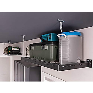 NewAge Products Inc. Pro Series Black 4 ft. x 8 ft. & 2 ft. x 8 ft. Wall Mounted Steel Shelf Set, Garage Overheads, 40408