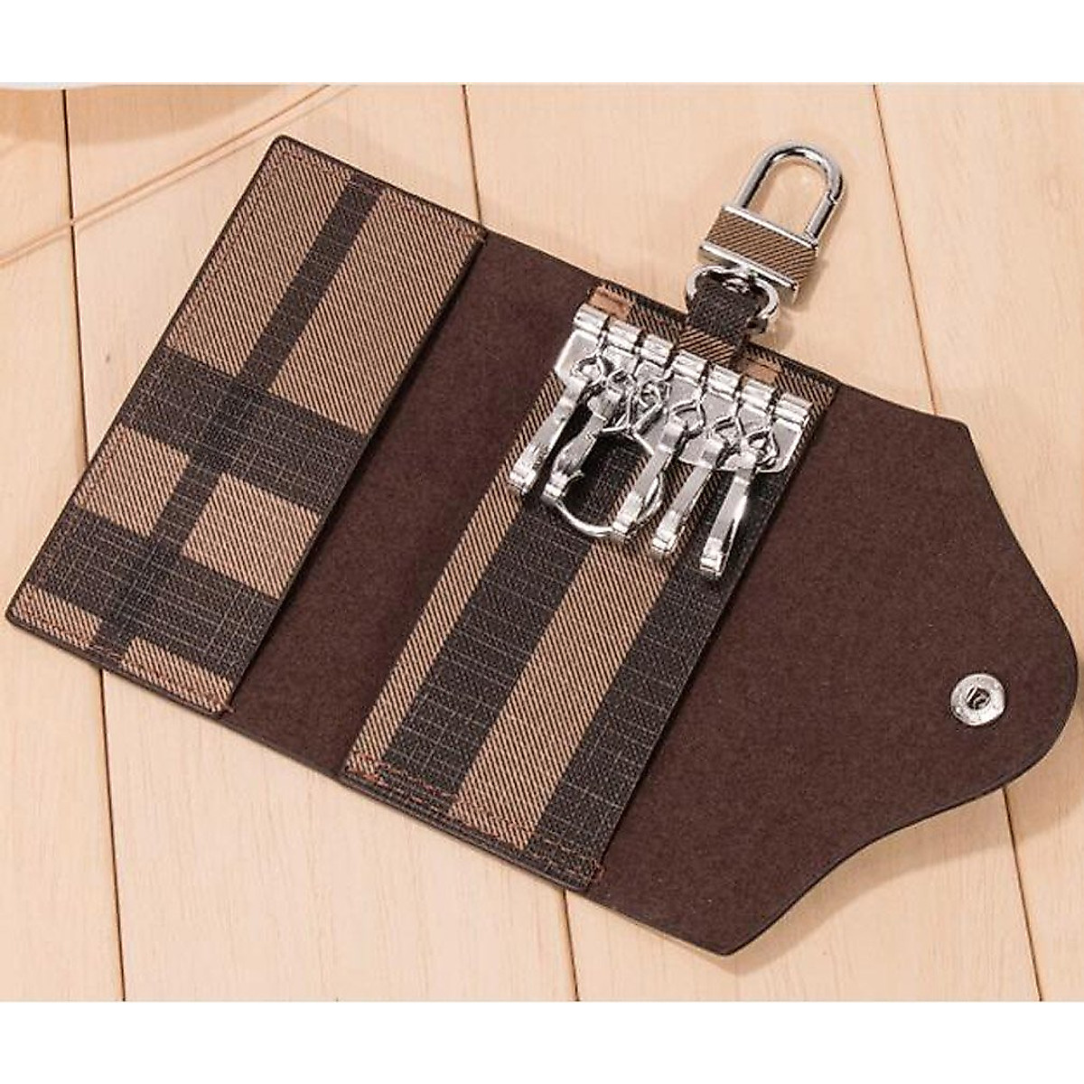 Women Men Leather Car Key Chain Card Holder, Money Wallet Pouch Case 6 keys Organizer Bag Case (Black)