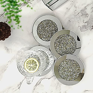 GIMORRTO Glass Mirrored Coaster 4 PC , Crushed Diamond Round 4" Cup Mat Decor on Tabletop for Bar Tools Dining Table