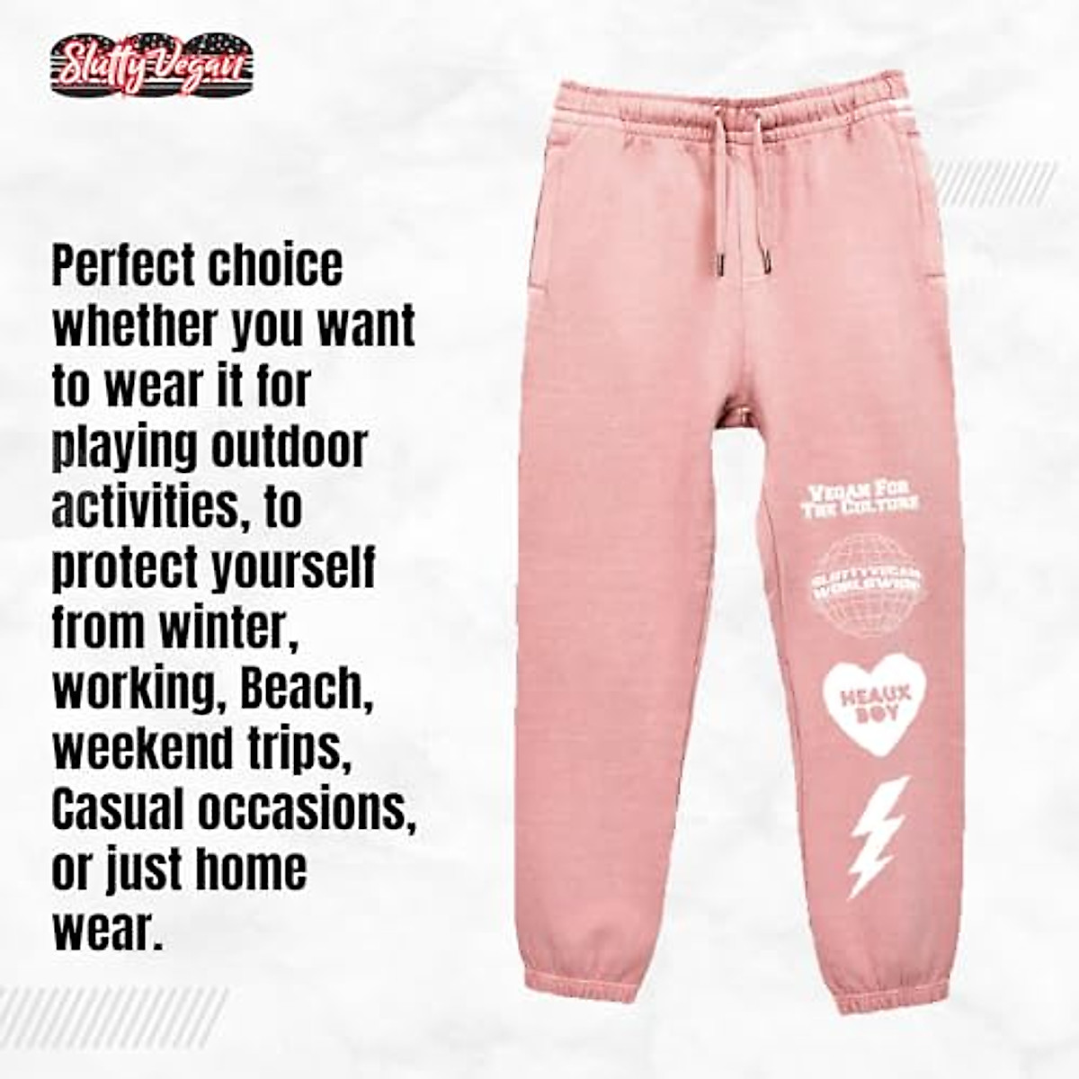 Slutty Vegan Worldwide Slut Sweatpants, Lightweight Unisex Joggers with Pocket, Fleece Sweatpants High Waisted Joggers Pants, (US, Alpha, Medium, Regular, Regular) Black