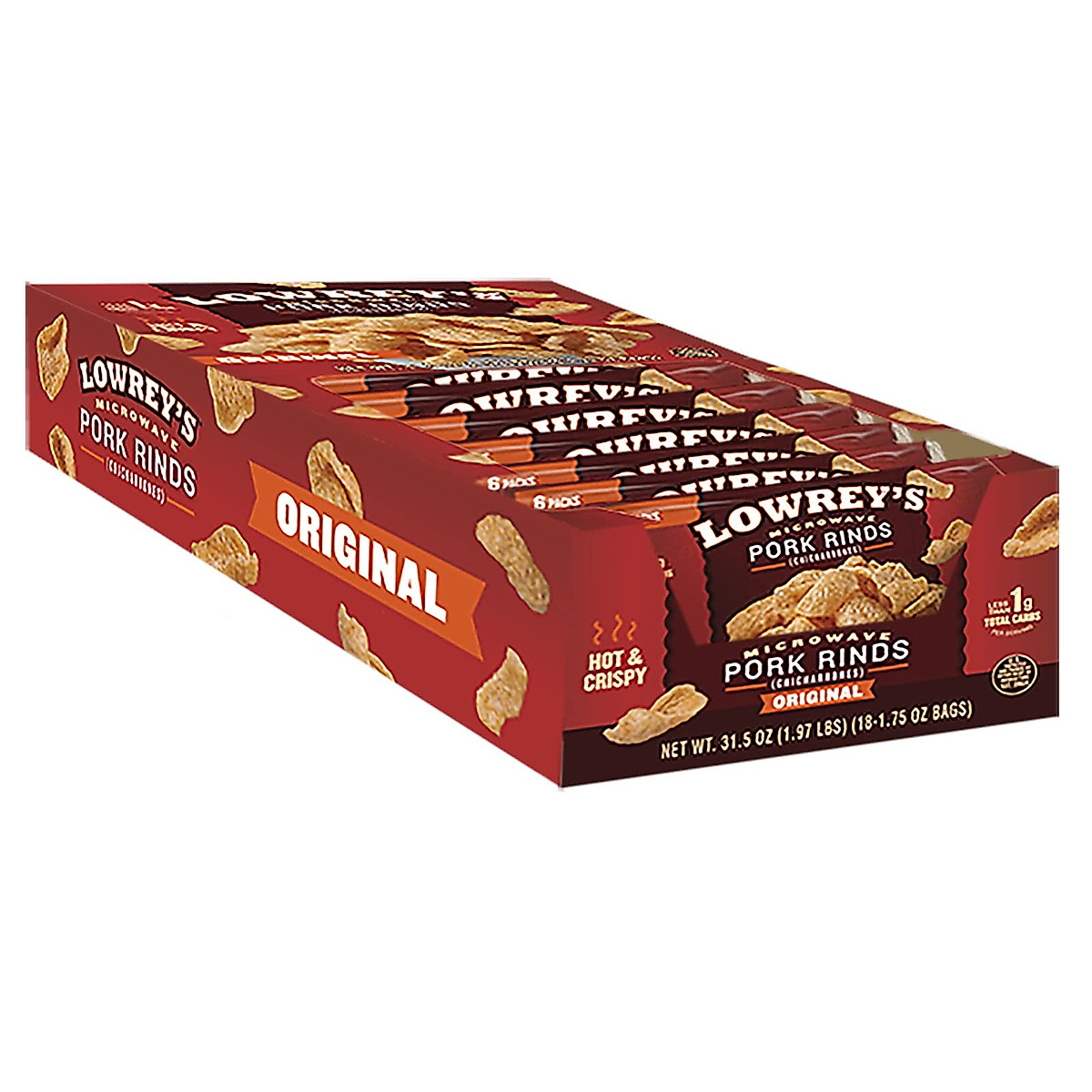 Lowrey's Bacon Curls Microwave Pork Rinds (Chicharrones), Original, 1.75 Ounce (Pack of 18)