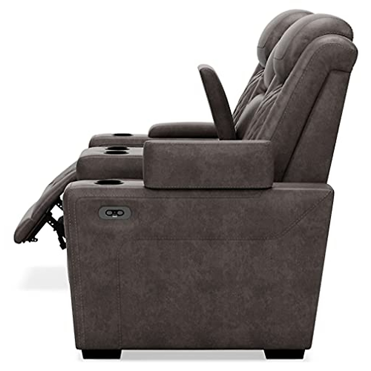 Signature Design by Ashley Hyllmont Power Reclining Loveseat with Center Console, Weathered Gray