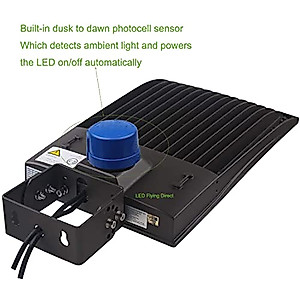 300W LED Shoebox Parking Lot Lights with Dusk to Dawn Photocell Sensor, Surge Protection Built-in, 1-10V Dimmable, 5000K Cool White, 100-277V AC IP65 DLC UL Listed, Yoke/Trunnion/Wall Mount Bracket
