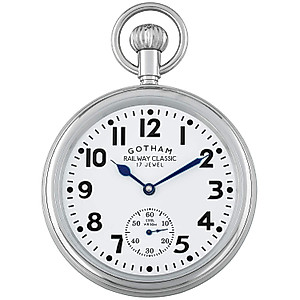 Gotham Men's Stainless Steel Mechanical Hand Wind Railroad Pocket Watch # GWC14104s