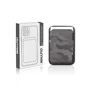 WALLFID Magsafe wallet leather compatible with iPhone 15/14/13/12 Pro/Max/Plus/Mini, RFID card holder with MagSafe magnet. (camouflage gray)