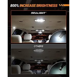 SEALIGHT 194 LED Bulbs 6000K White, 168 2825 T10 W5W 3030 Bright Chips, Dome Light, Map Door Courtesy License Plate Pack of 10