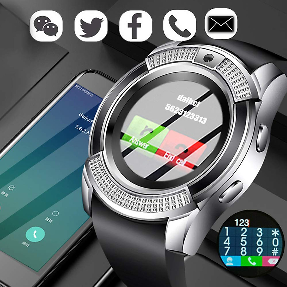 AKDSteel Y1 blueteeth Smart Watch with Touch Screen Camera/SIM Card Slot Waterproof Smart Watch Black Fashion CE