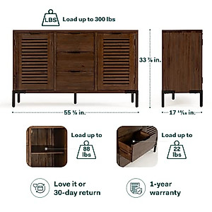 Bme Sideboard Premium Solid Wood Buffet Cabinet with Storage, Pre-Assembled 3 Drawers & 2 Doors, Rustic Chestnut, 55 inch, Chesnut