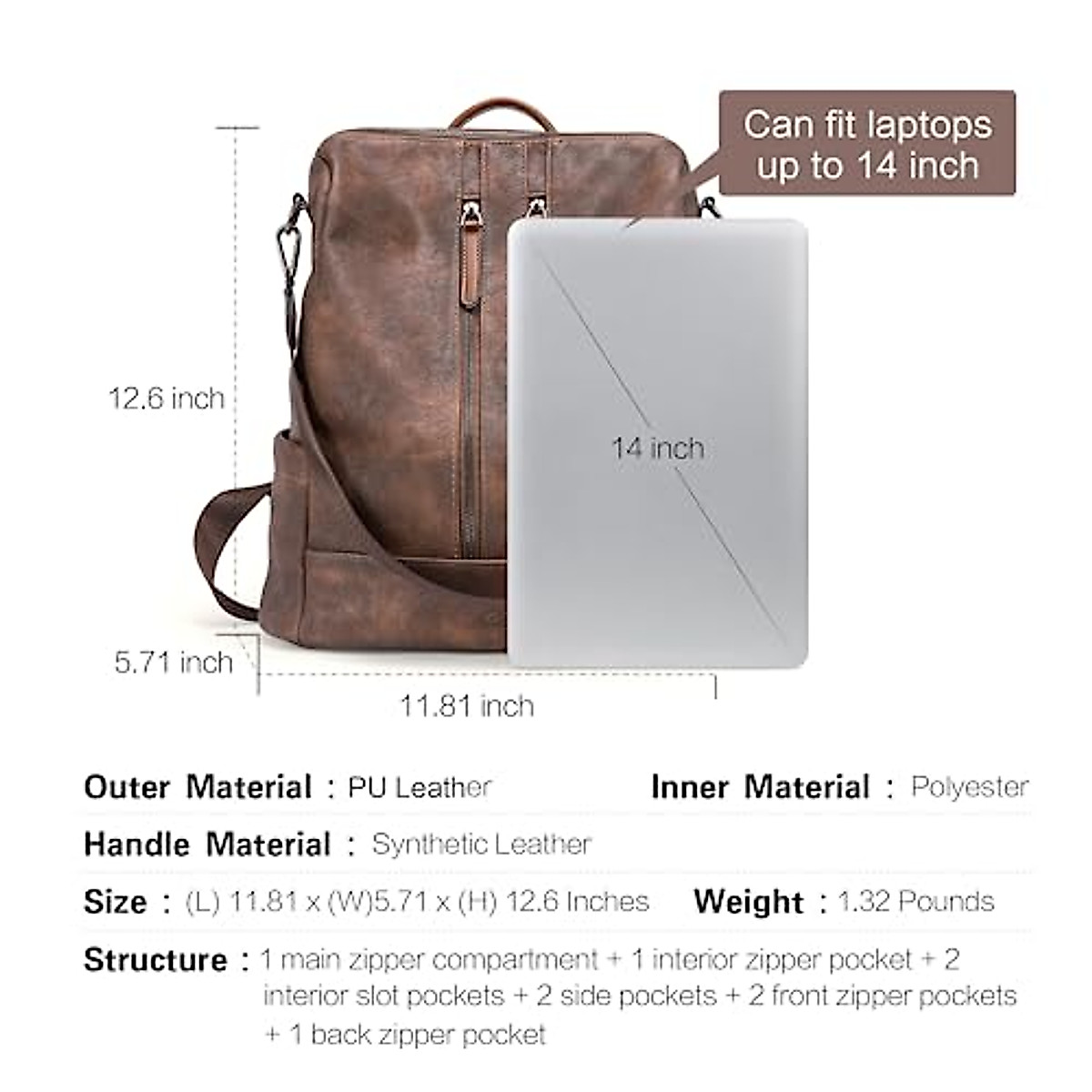 CLUCI Leather Backpack Purse for Women Convertible Large Travel Ladies Designer Fashion Casual Shoulder Bag