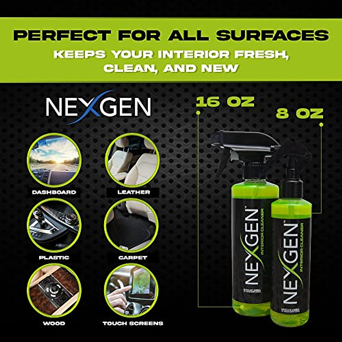 Nexgen Interior Cleaner — All Purpose Cleaner For Car Detailing, Interior Car Cleaner, Car Dashboard Cleaner — Mist On Wipe Off Solution for All Interior Surfaces (16oz)