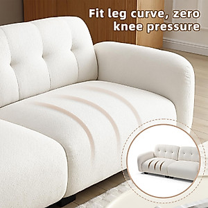 KEIKI 81.48" Modern Sofa with Wooden Legs, Beige Teddy Fabric 3-Seater Couch with Upholstered Deep Seat for Living Room, Bedroom, Apartment and Office