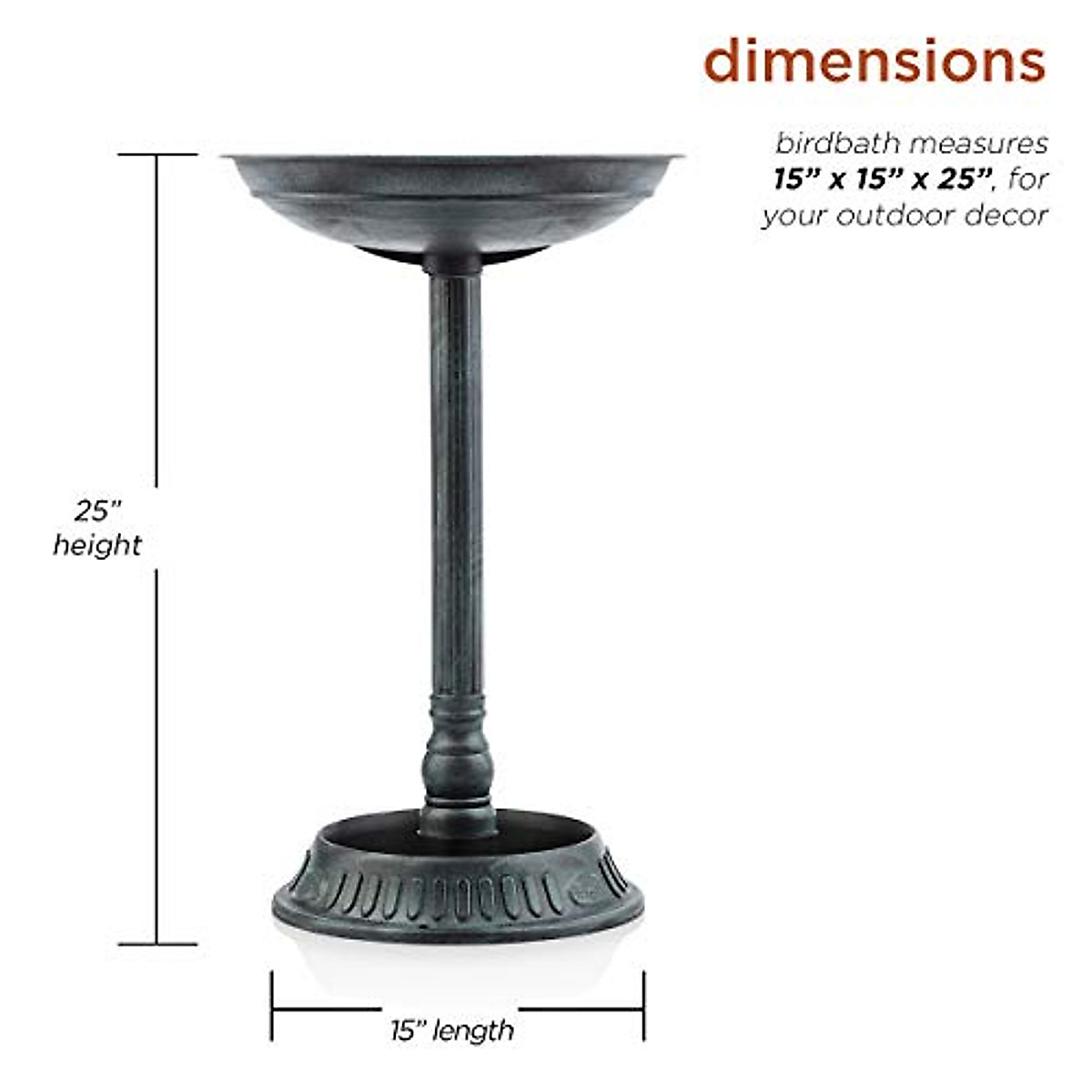 Alpine Corporation TIZ112 Alpine Plastic Outdoor Decor for Garden, Patio, Deck, Porch-Green Birdbath with Planter Pedestal, 25 Inch Tall, 15"L x 15"W x 25"H, Turquoise