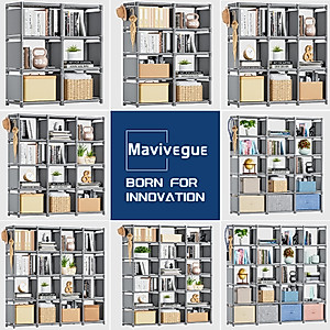 Mavivegue 9+18 Cube Modern Industrial DIY Bookcase, Metal Cubical Book Shelf, Tall Storage Organizer for Bedroom, Living Room, Office, Closet, Black Cubicle Storage Rack-Grey