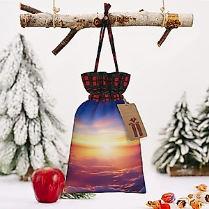 Christmas Gift Bags with Drawstring Burlap Gift Bags Sunrise Over Clouds Christmas Linen Bags for Xmas Party Candy Bags with Cards Xmas Reusable Wrapping Bags Christmas Linen Treat Bags for Holiday