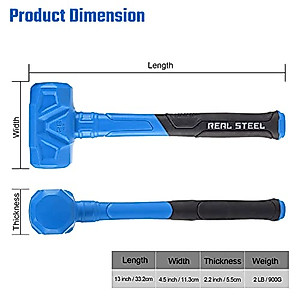REAL STEEL Dead Blow Hammer with Carbon Steel Core Handle, Marring and Sparking Resistant, 28 Ounce (0317)