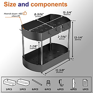 SKYSEN 2 Pack Under sink organizer, under kitchen/bathroom sink organizers and storage, under cabinet storage, Upgrade strengthening structures- Anti rust- 10 Hooks included- Black(uso-2)