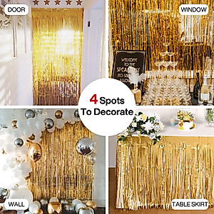 PartyWoo Foil Curtain Gold, 2 pcs 3.3x6.6 ft Gold Streamers, Tinsel Curtains, Fringe Backdrop, Tinsel Backdrop for Birthday Party, Christmas Photo Backdrop