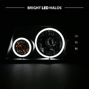 AmeriLite 1pc Black Replacement Headlights Corner Dual LED Halo Set For 01-11 Ford Ranger - Passenger and Driver Side