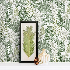 HeloHo Peel and Stick Wallpaper Green Leaf Floral Wallpaper for Bedroom Self Adhesive Removable Wallpaper Waterproof Contact Paper for Furniture Bathroom Dining Room Living Room Decor 16.1" X 118"