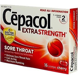Cepacol Maximum Strength Throat Drop Lozenges, Cherry, 16 Count (Pack of 5)