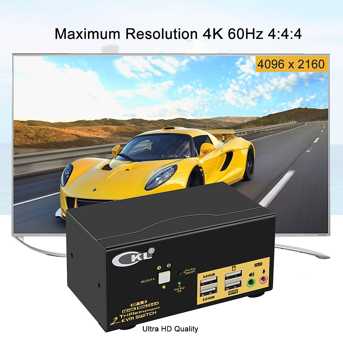 CKL KVM Switch Triple Monitor DisplayPort 2 Port 4K 60Hz 4:4:4, 2x3 DP KVM Switch with Audio and USB 2.0 HUBs, Model Number: CKL-623DP