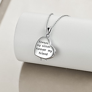 AOBOCO Heart Locket Sterling Silver for Women Forever Sisters Birthday Necklace Gift