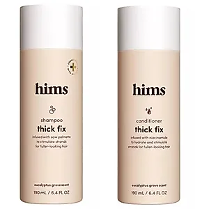 Hims Thick Fix Thickening Shampoo 6.4 Fl Oz and Conditioner 6.4 Fl Oz Set. DHT Targeting and Moisturizing. Adds Volume + Moisture. Formulated Saw Palmetto + Niacinamide. Vegan, Paraben, Sulfate, Cruelty Free.