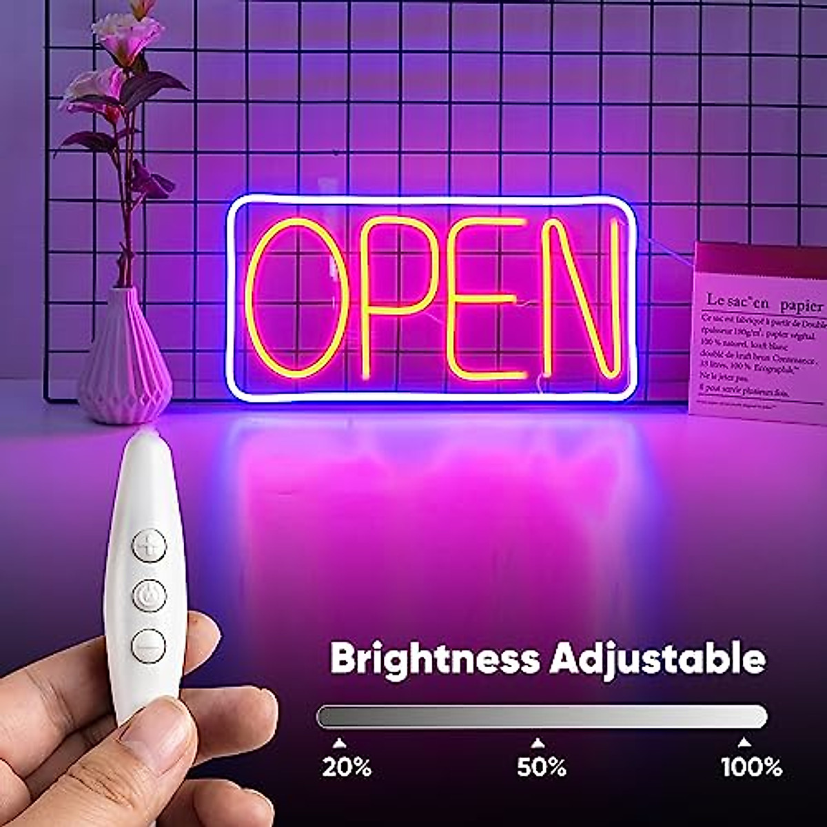 KANAYA 20 Inch Open Sign, LED Open Signs for Business Dimmable, Bright Neon Open Sign Window Storefront for Restaurant Hotel Salon Bar Cafe Office, Power Adapter Included (Red&Blue/Horizontal)
