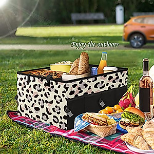 BOLIMAO Car Trunk Organizer Animal Fur Leopard Print Back Seat Large Storage Bag with Detachable Dividers Collapsible Trunk Cargo Organizer Tote Bag for Groceries SUV Camper Camping Picnic