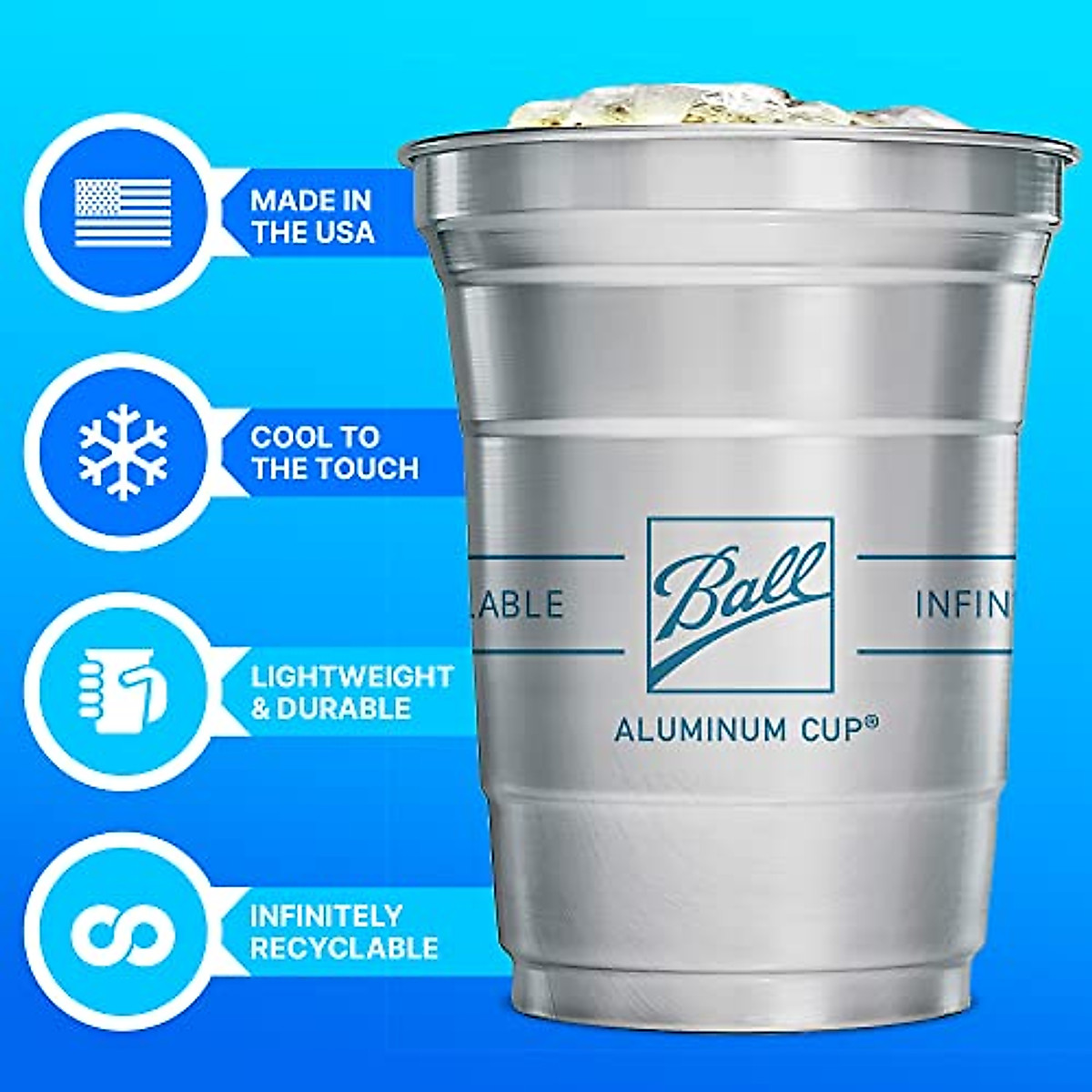 Ball Aluminum Cup Recyclable Party Cups, 16 oz. Cup, 30 Cups Per Pack