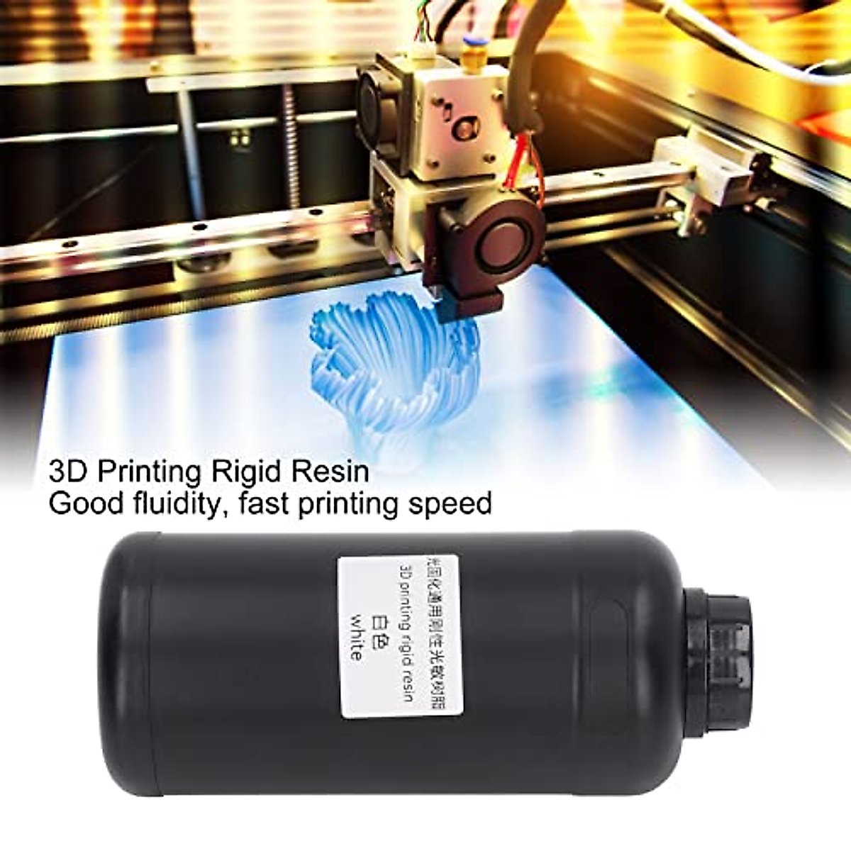 Curing Rigid Resin, 1000ml Stretch Resistant Low Shrinkage 3D Printer Resin Good Fluidity Easy to for Desktop Models(White)