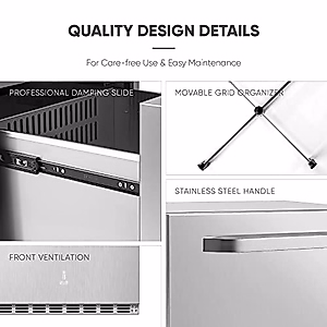 ICEJUNGLE Stainless Steel Refrigerator, Undercounter/Built-in 24" Refrigerators with 2 Drawer, Full Size Fridge for In/Outdoor Use, Premium Stainless Steel Refrigerator with Advanced Cooling System