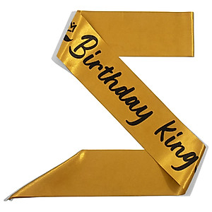 Party to Be Birthday King Sash Gold 3.15" Wide x 35" Long from Shoulder to Hip