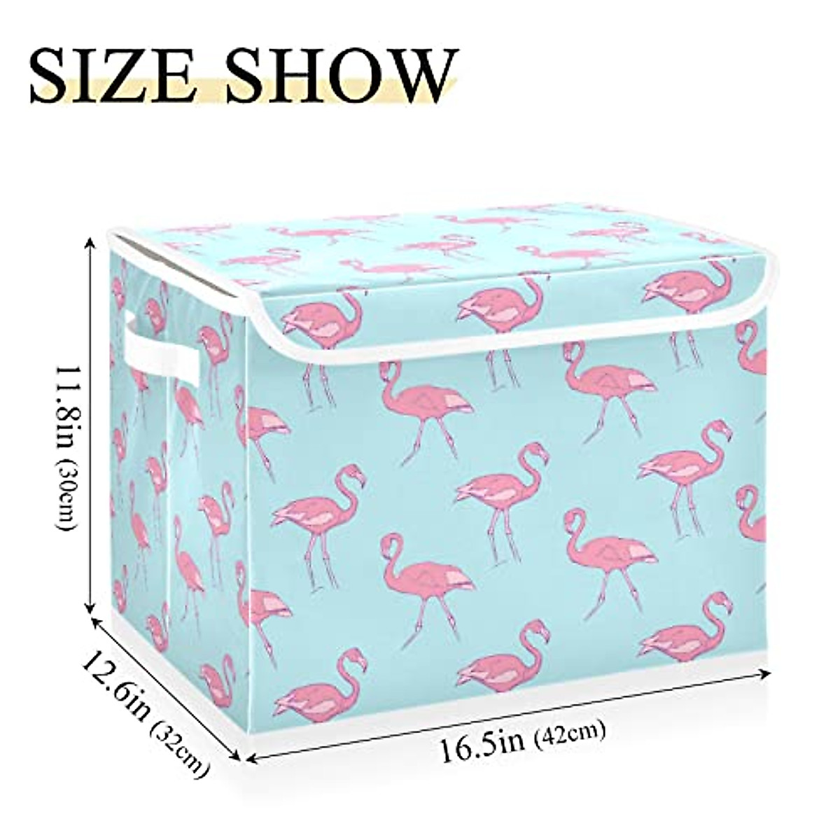 Kigai Beautiful Pink Flamingo Storage Bins with Lids and Handles 17x13x12 In Foldable Fabric Storage Basket Toys Clothes Organizer for Shelves Closet Home Bedroom Office
