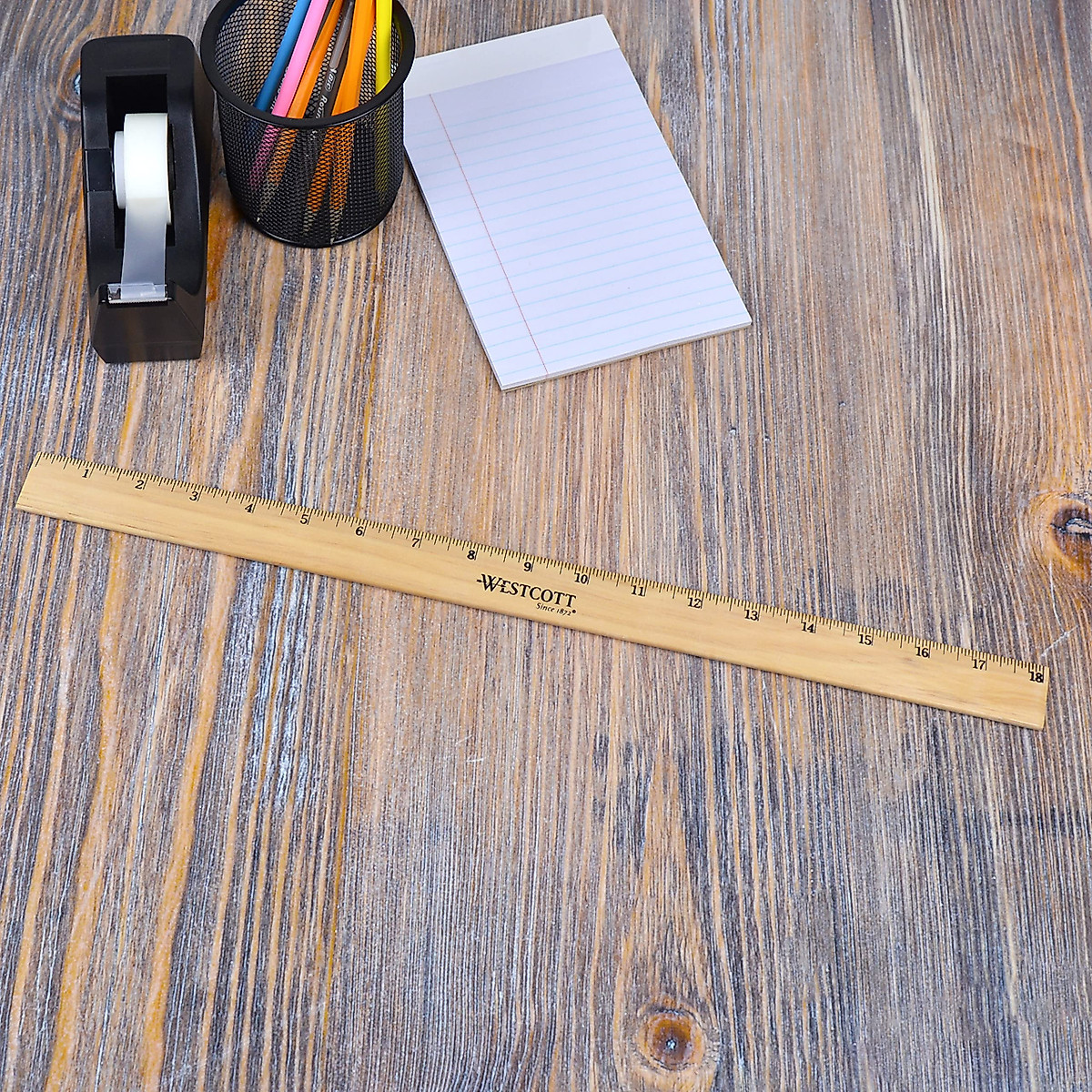 Westcott 05018 Beveled Wooden Ruler with Single Metal Edge, 18 Inch