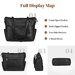 S-ZONE Genuine Leather Tote Bag for Women Crossbody Shoulder Handbags Purses Large Work