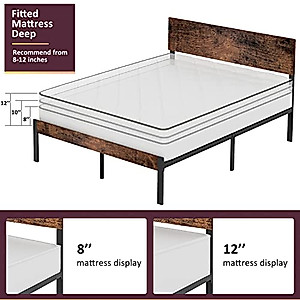Bilily Queen Bed Frame with Wooden Headboard and Footboard, Metal Platform Bed Frame with Strong Steel Slat Support, Mattress Foundation/No Box Spring Needed/Non-Slip/Noise Free