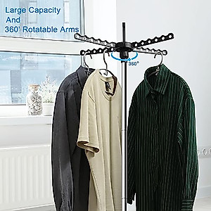 Lreros Clothes Drying Rack,59-Inch Clothes Drying Rack Folding Indoor,Laundry Drying Rack with 6 Rotatable Arms for Hanger, 6 Legs, Stainless Steel, for 18 Pieces of Clothes, Black