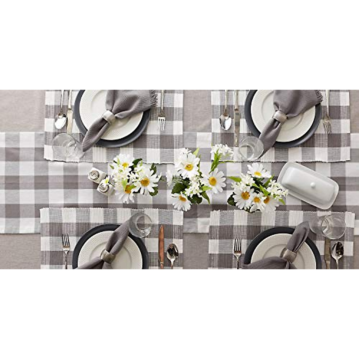 DII Buffalo Check Collection, Classic Farmhouse Tabletop Set, Placemat Set, 13x19, Gray & White, 6 Piece