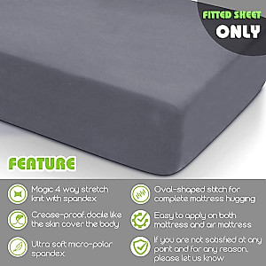 Fitted Sheet- COSMOPLUS Twin Fitted Sheet Only（No Flat Sheet or Pillow Shams）,4 Way Stretch Micro-Knit,Snug Fit,Wrinkle Free,for Standard Mattress and Air Bed Mattress from 8” Up to 10”,Gray