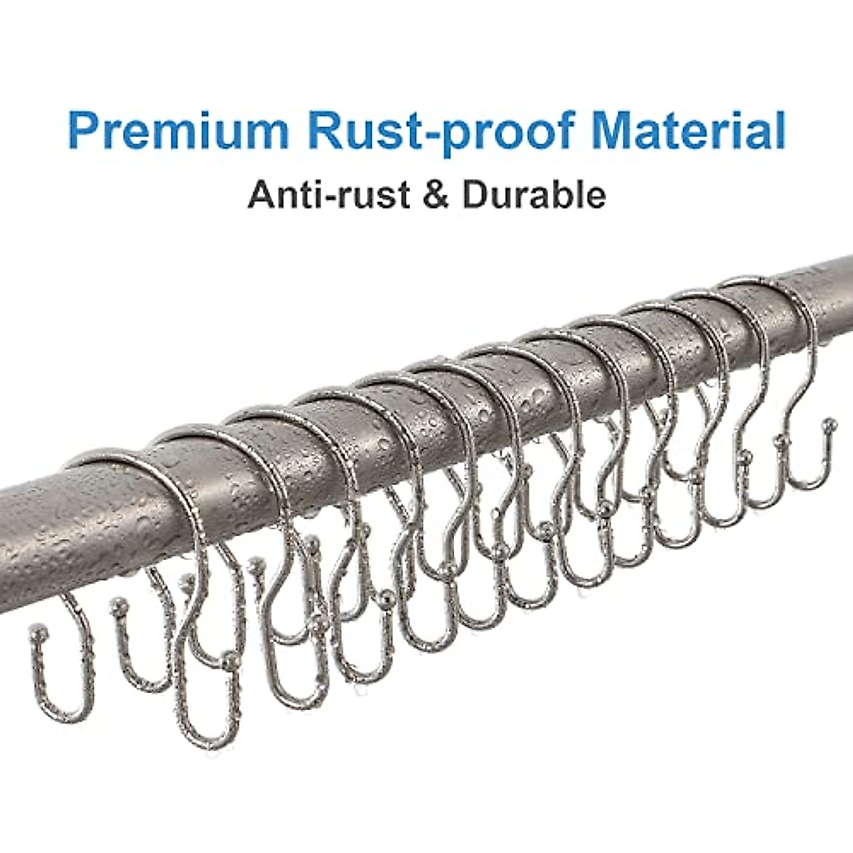 24 Pack Double Shower Curtain Hooks Rings, TENOVEL Double Sided Shower Curtain Hooks Rust Proof for Shower Curtain, Stainless Steel Bathroom Shower Hangers Rings for Shower Rods, Brushed Nickel